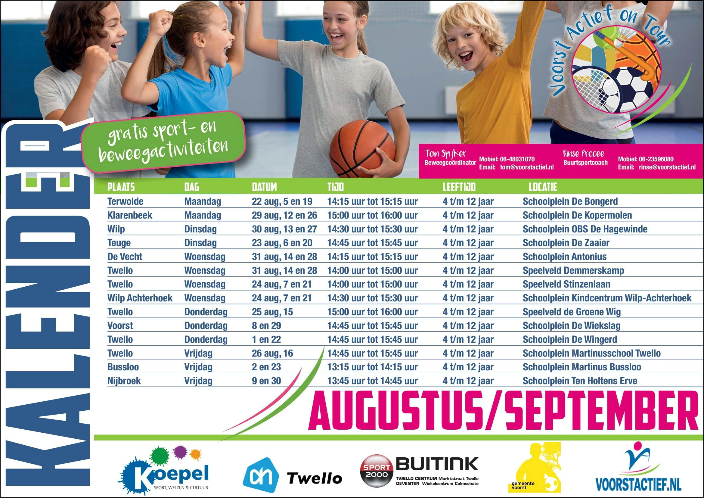 Voorst Actief on Tour - kalender augustus - september | in berichten op KijkindeKernen.nl